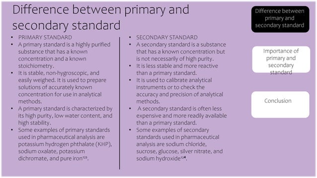 primary and secondary standard.pptx | Pharmaceutical Industry | Industries