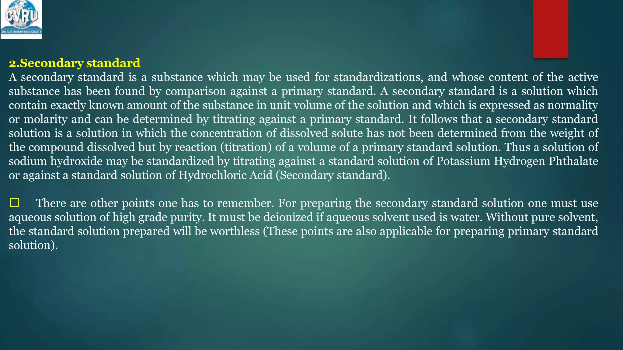 Primary and secondary standards | PDF