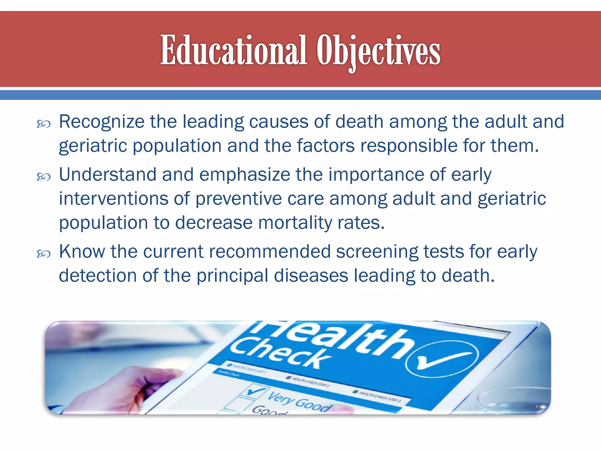 Primary care screening tests in adults geriatrics | PDF