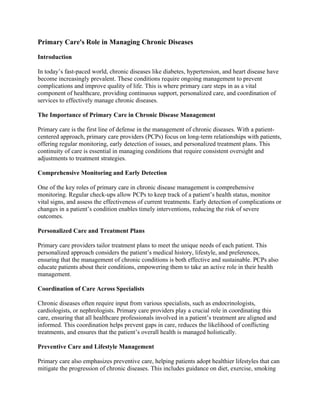 Primary Care's Role in Managing Chronic Diseases | DOC | Diabetes ...