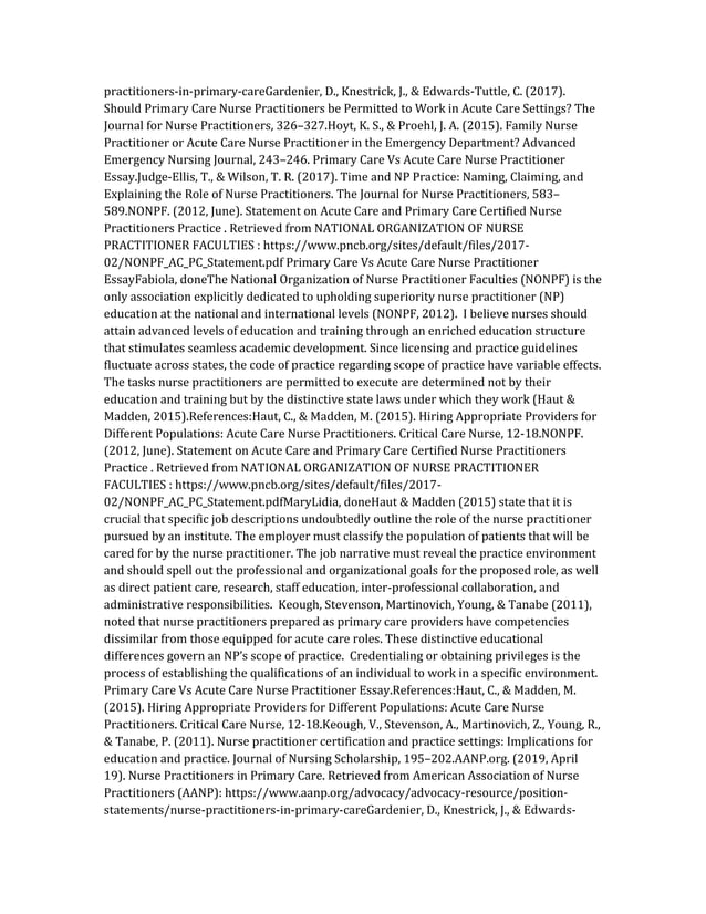 Primary Care Vs Acute Care Nurse Practitioner Essay.docx