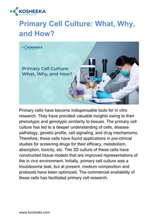 Primary Cell Culture: What, Why, and How? | PDF