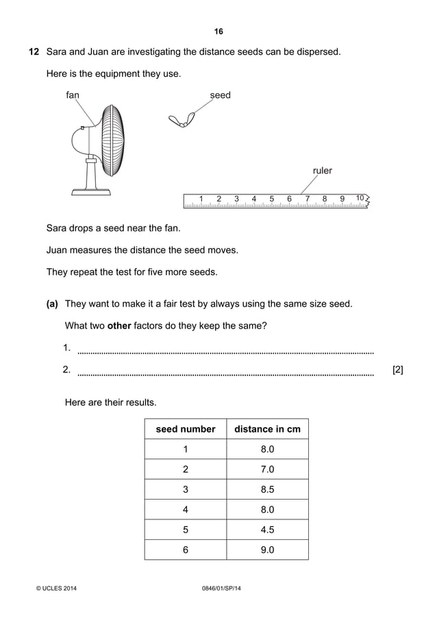 Primary checkpoint science (0846) specimen 2014 paper 1 | PDF