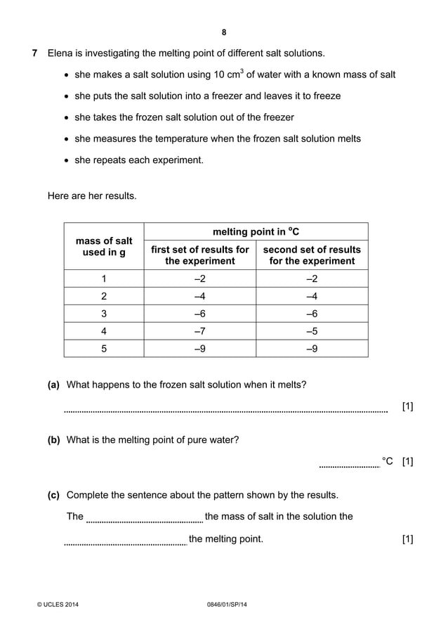 Primary checkpoint science (0846) specimen 2014 paper 1 | PDF