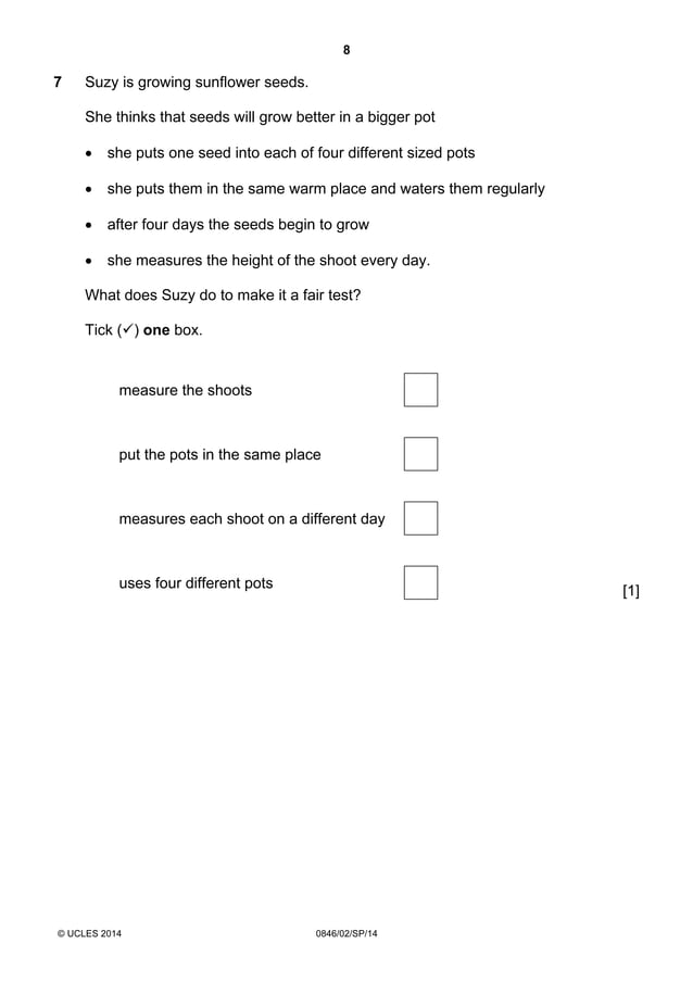 Primary checkpoint science (0846) specimen 2014 (paper 2) | PDF ...