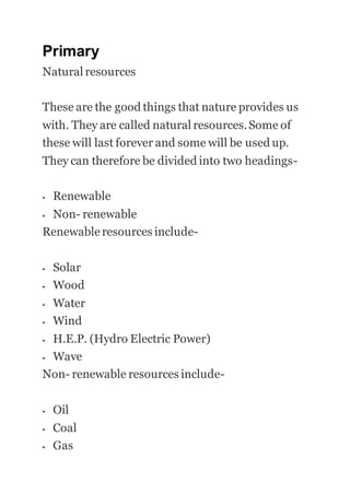 Primary Economic Activities | DOCX | Environment | Science