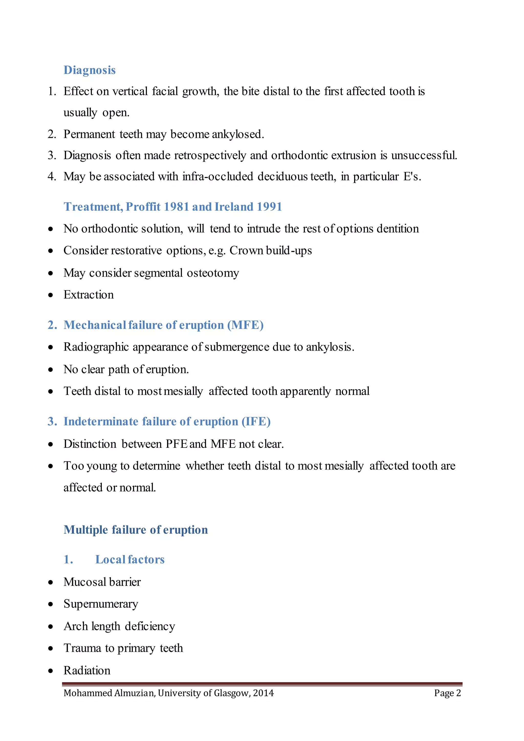 Primary failure of eruption (pfe), localized failure of eruption for ...