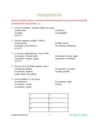 Community Medicine BCQs (Primary health care) | DOCX