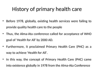 PRIMARY HEALTH CARE in community heath nursing | PPTX