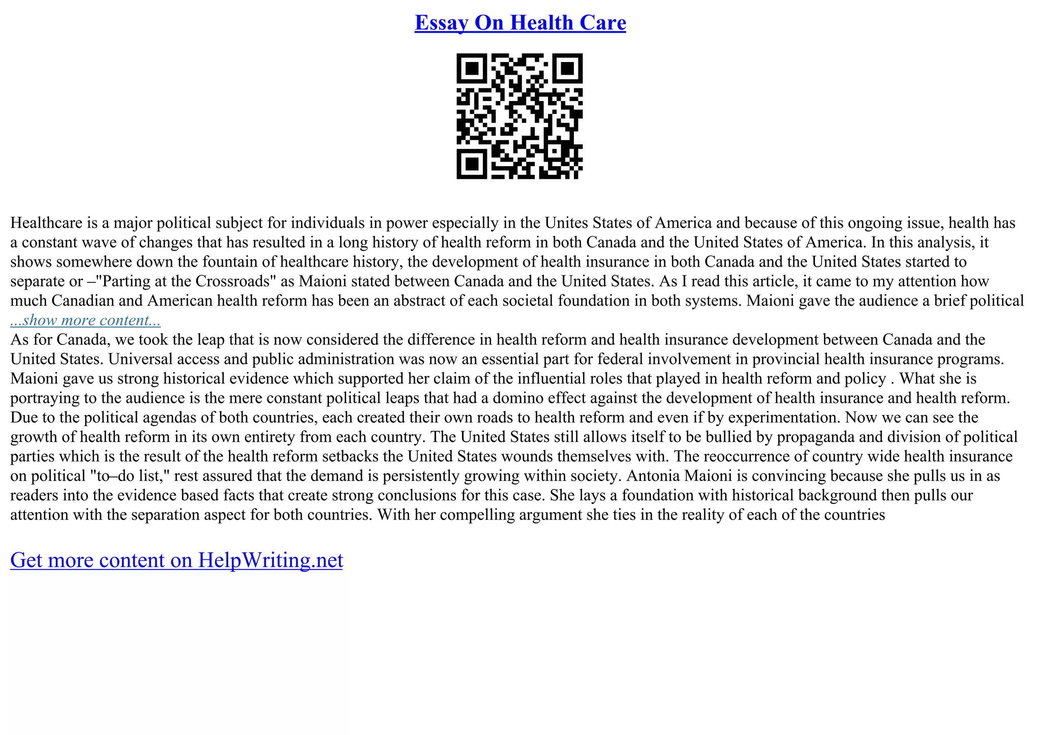 Primary Health Care Essay Examples | PDF