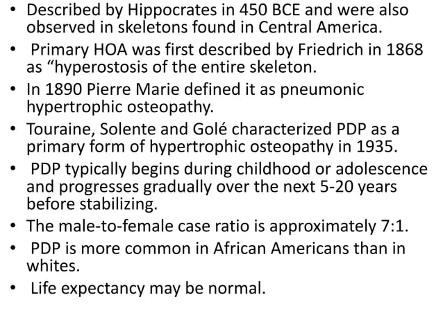 Primary hypertrophic osteoarthropathy (hpoa) | PPTX | Bone and Joint ...
