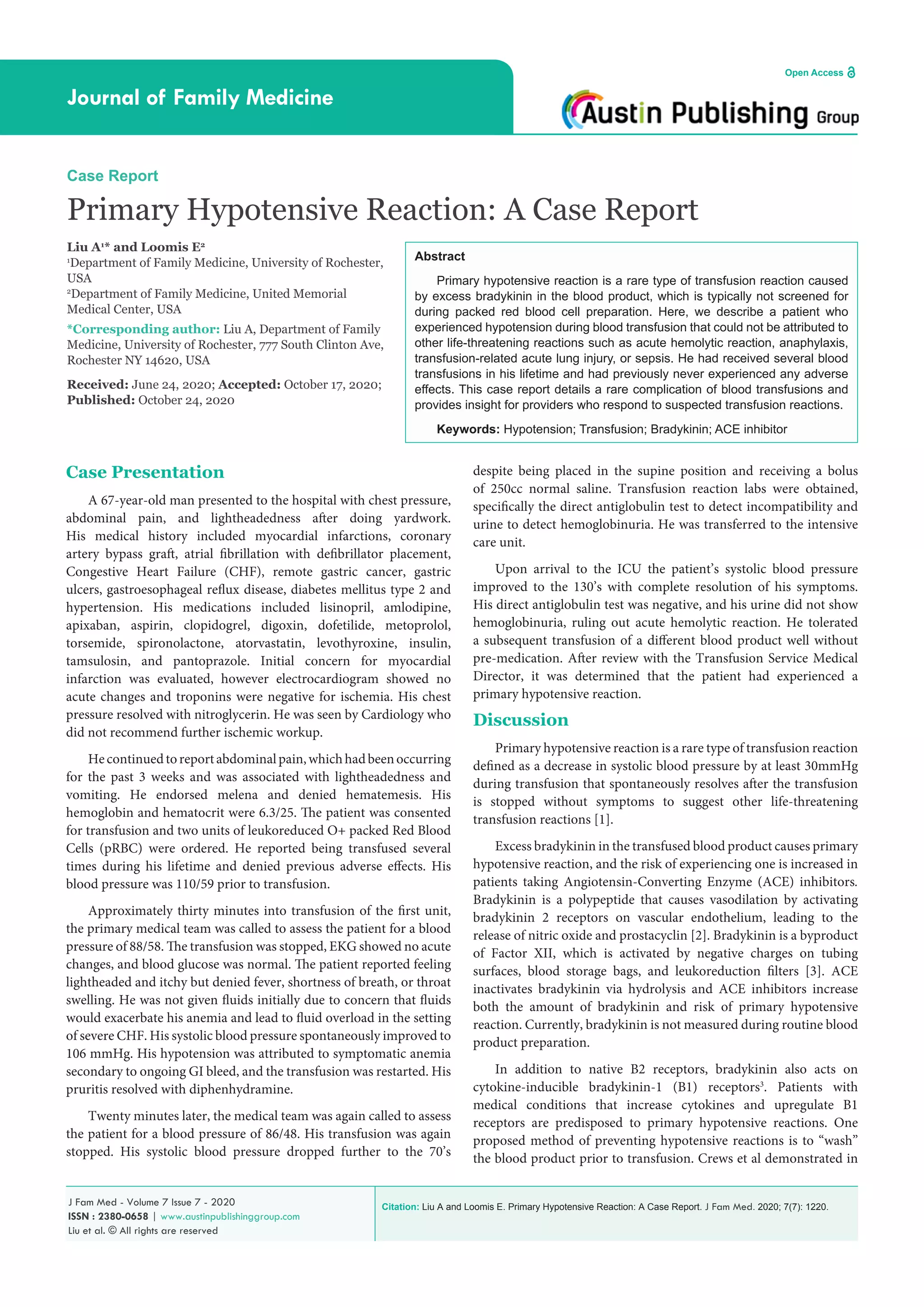 Primary hypotensive reaction | PDF