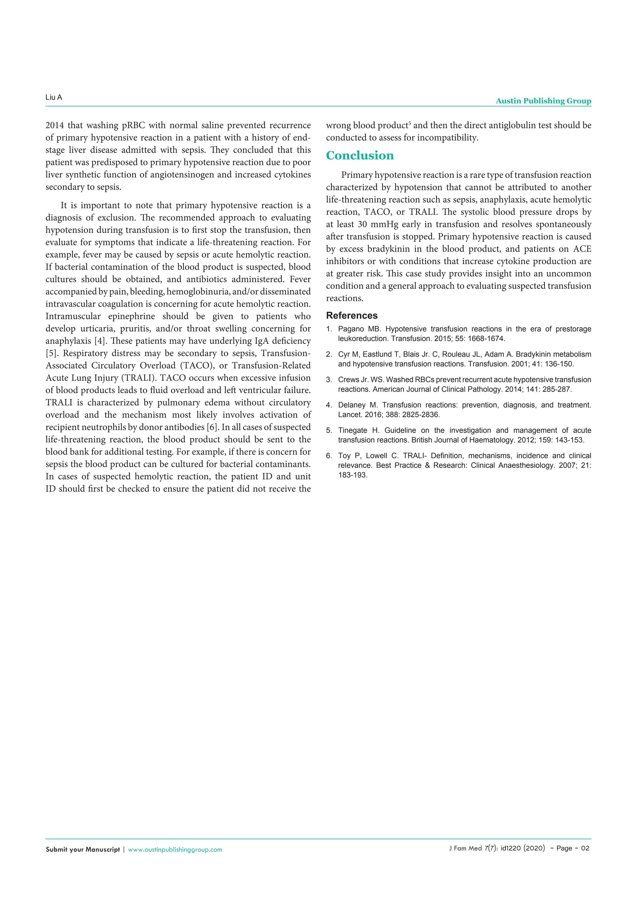 Primary hypotensive reaction | PDF