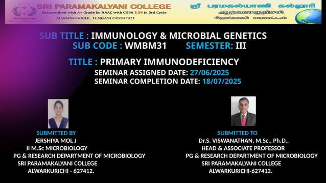PRIMARY IMMUNODEFICIENCY - IMMUNOLOGY SEM III.pptx