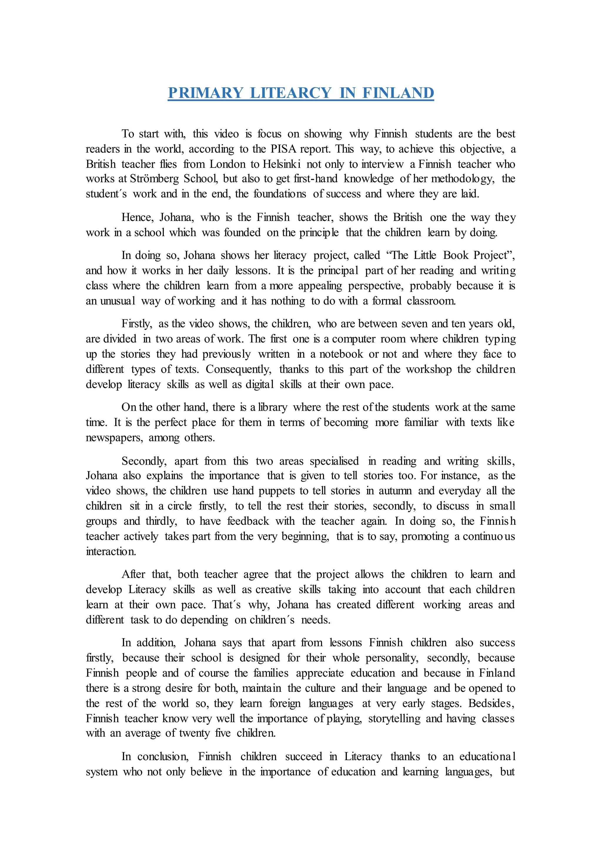 Primary literacy in finland | DOCX