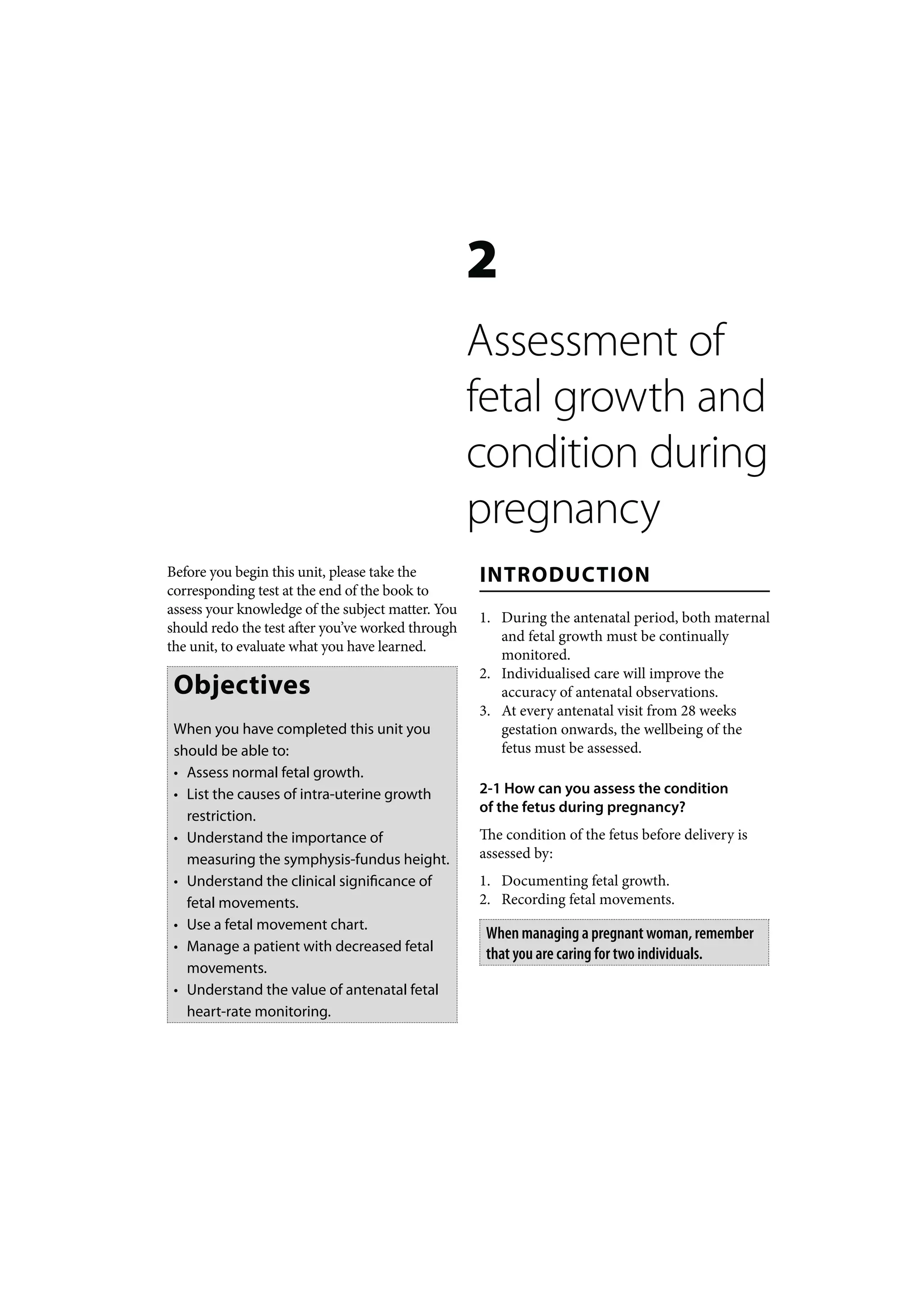 Primary Maternal Care: Assessment of fetal growth and condition during ...