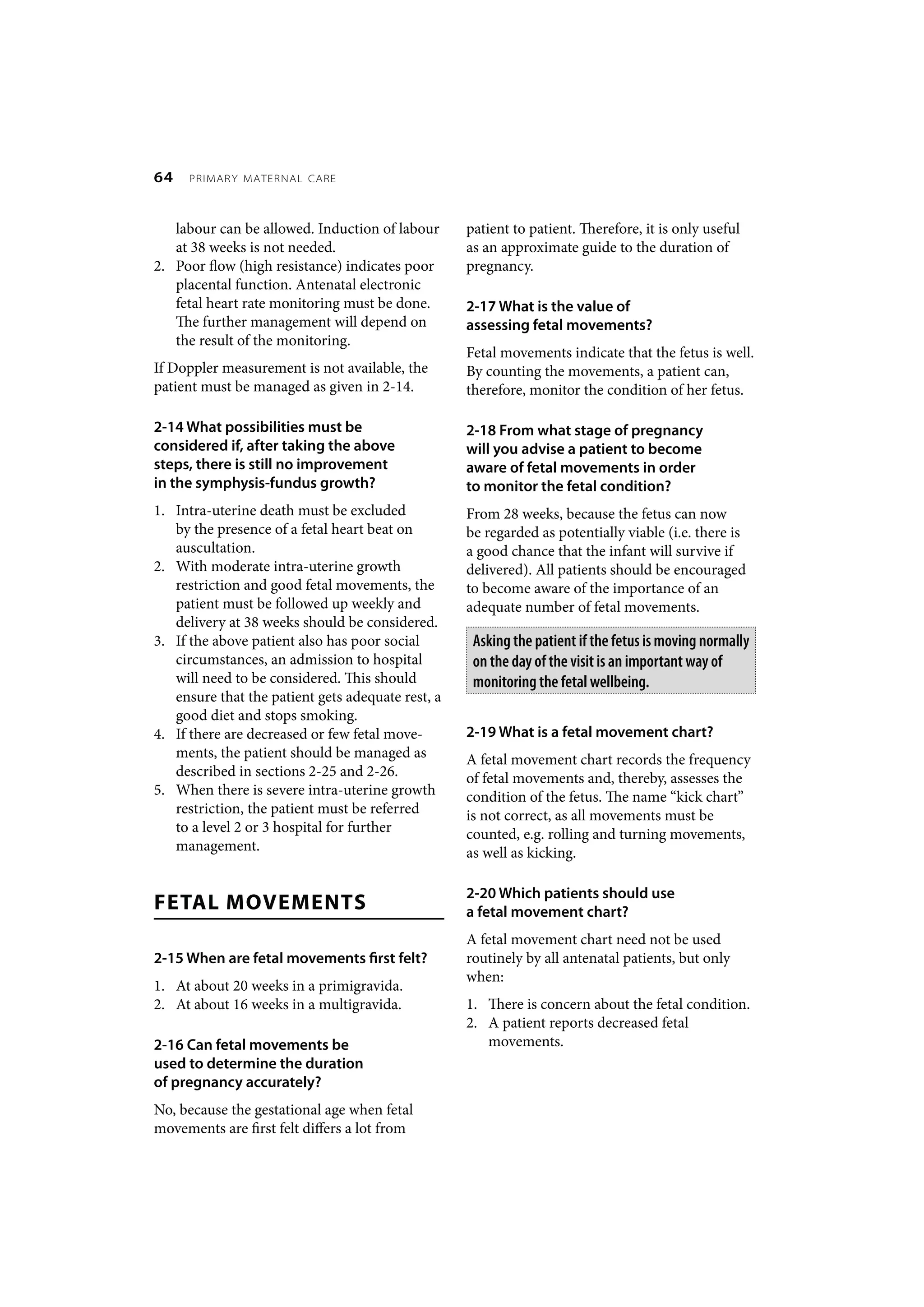 Primary Maternal Care: Assessment of fetal growth and condition during ...