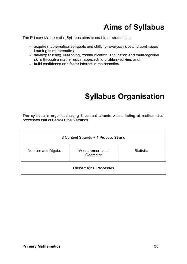 Primary mathematics syllabus_primaria singapur | PDF