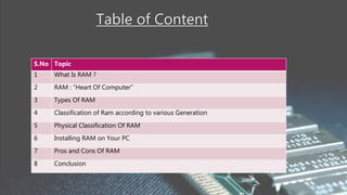 RAM :A primary Memory | PPTX