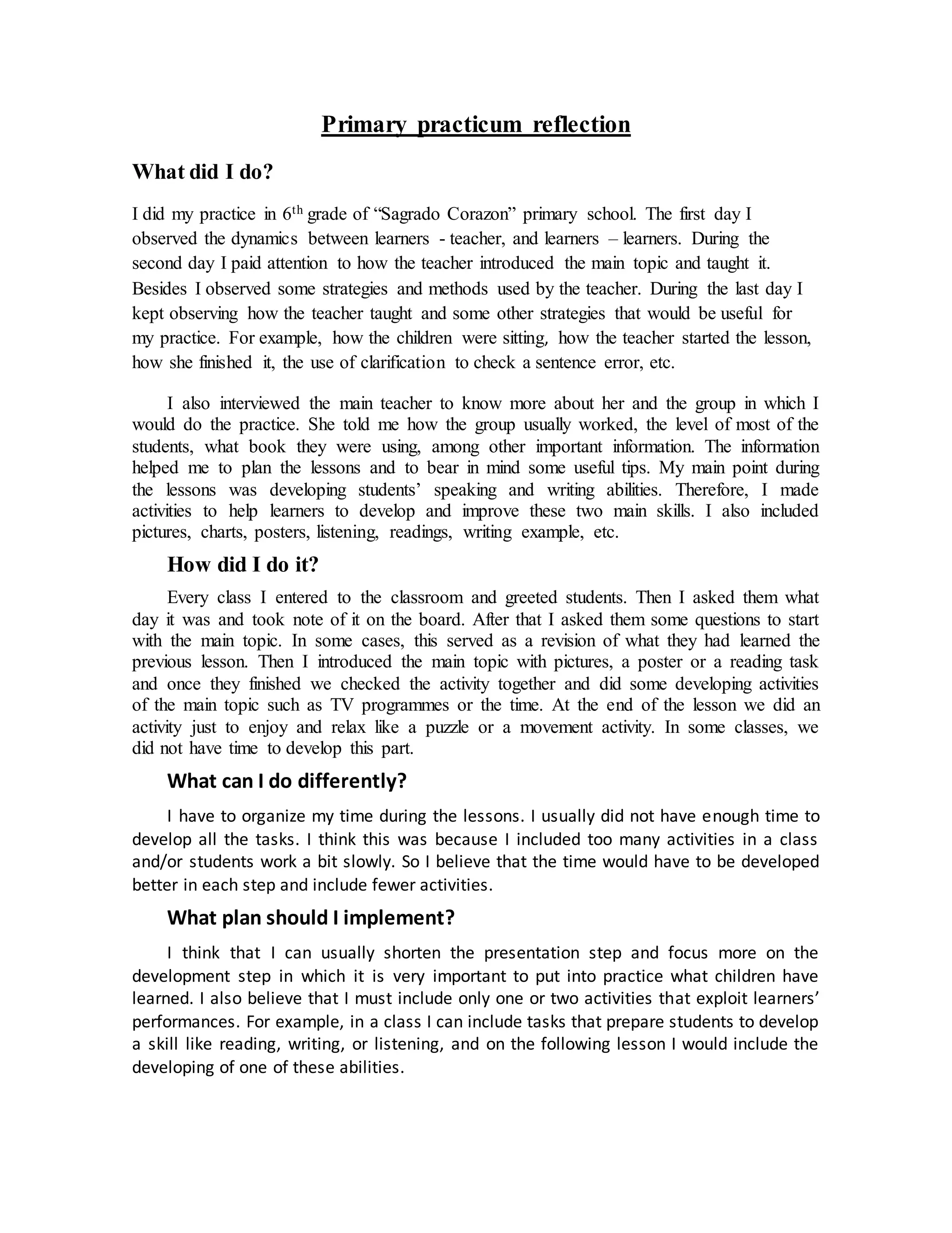 Primary practicum | PDF