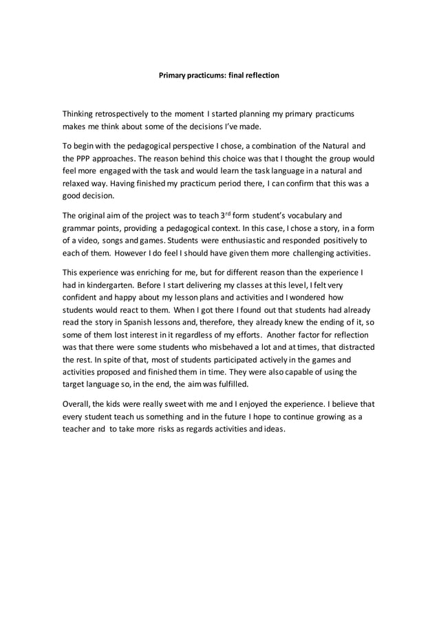 Primary practicums final reflection | DOCX