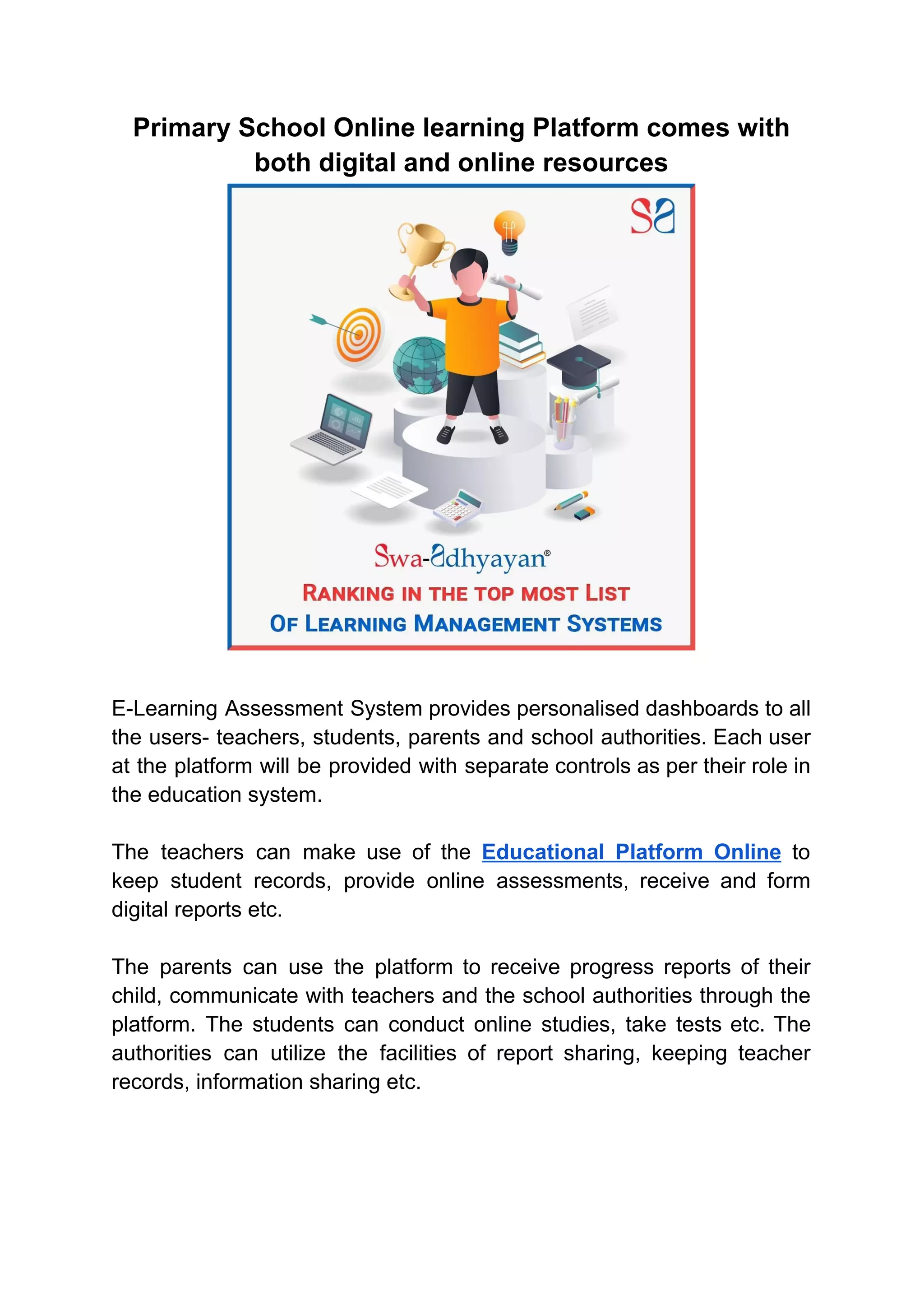 Primary School Online learning Platform comes with both digital and online resources.pdf