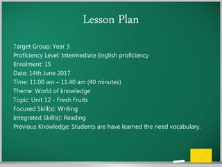 Year 3 ESL Lesson Plan | PPTX
