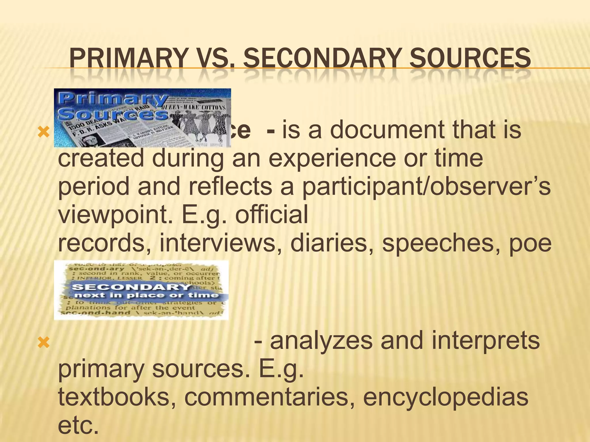 Primary & secondary sources presentation | PPTX