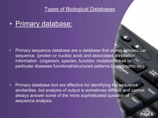 Primary, secondary, tertiary biological database | PPT