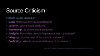 Research with Primary Sources: Finding Evidence in Special Collections ...