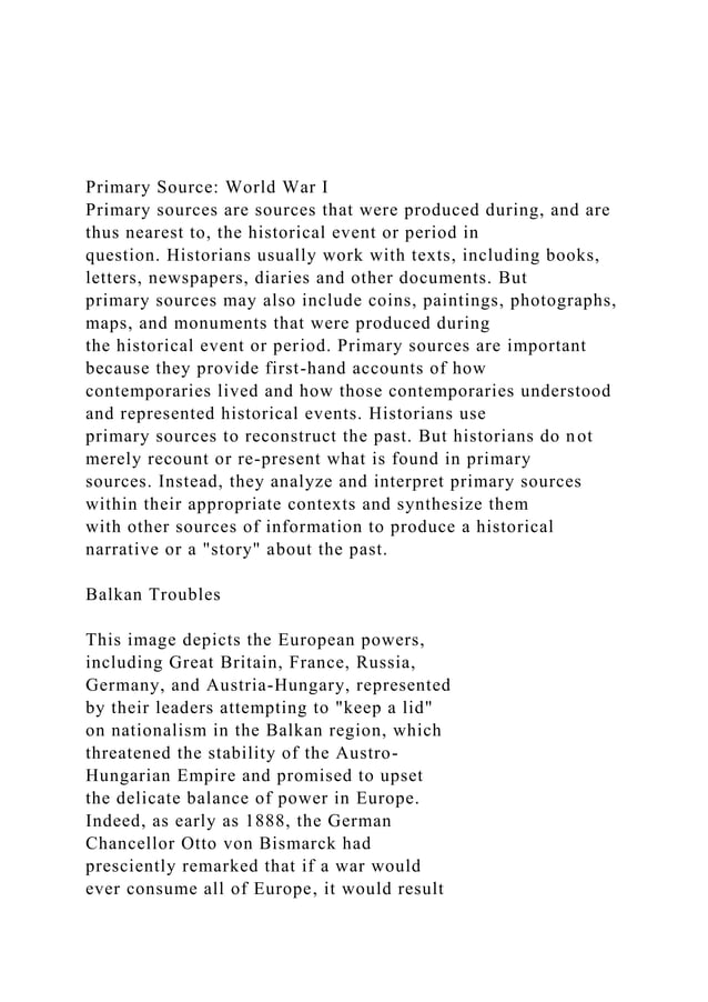 Primary Source World War I Primary sources are sources that.docx