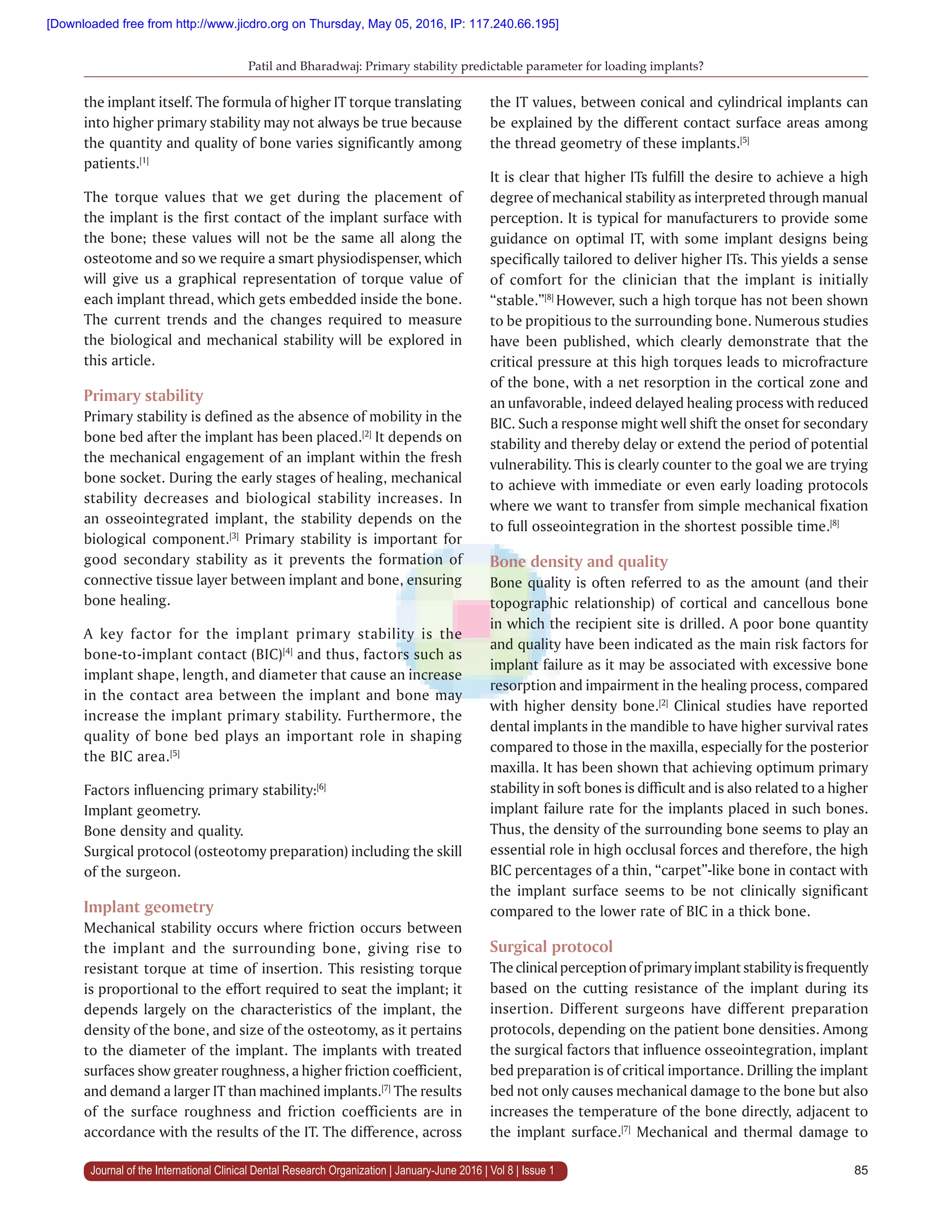 Primary stability a predictable parameter | PDF | Operating Systems ...