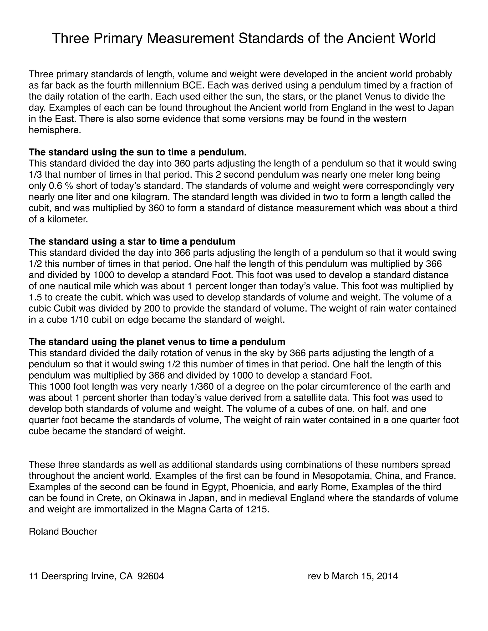 Three Primary Standards ofMeasurement in the Ancient World | PDF