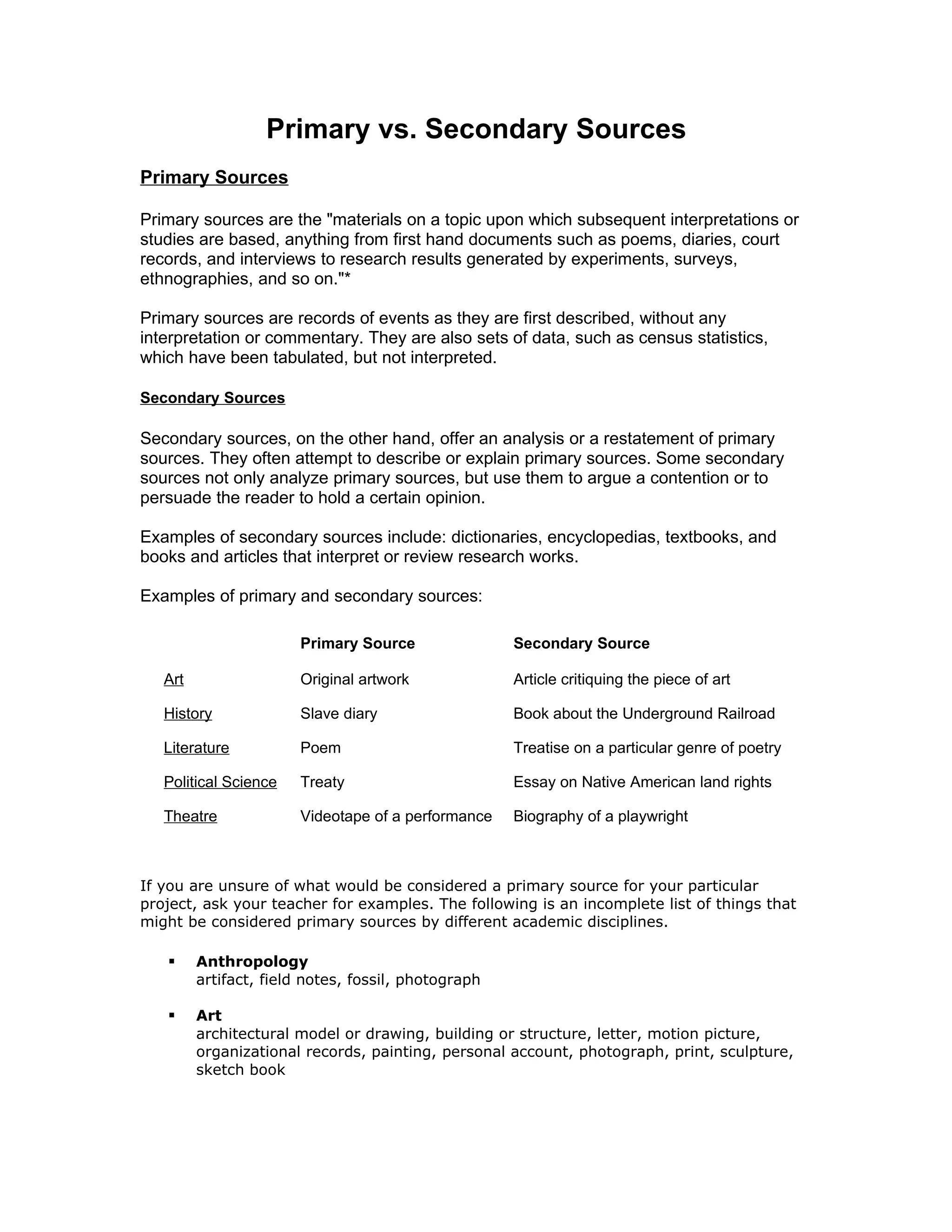Primary vs secondary sources | PDF