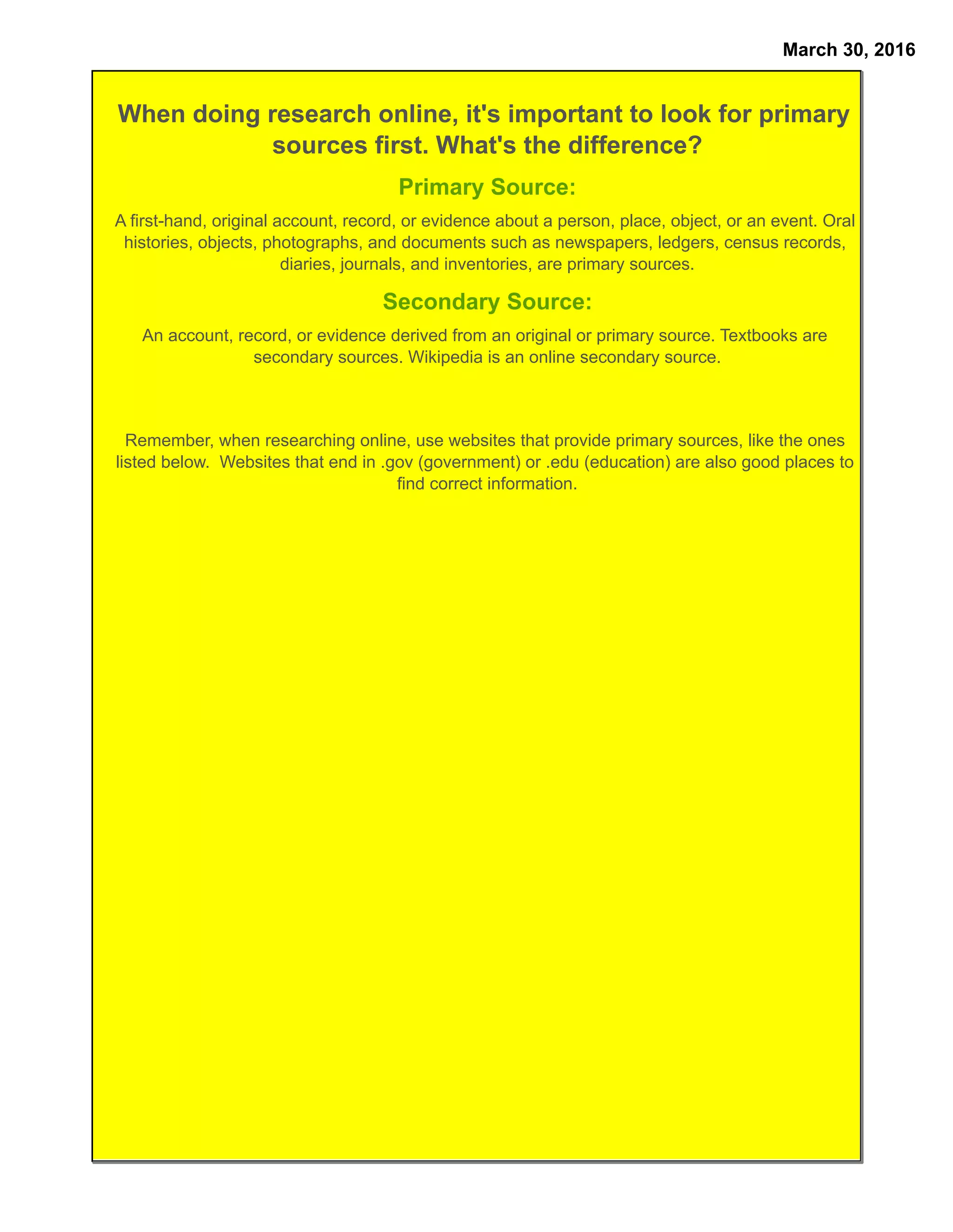 Primary vs secondary sources | PDF