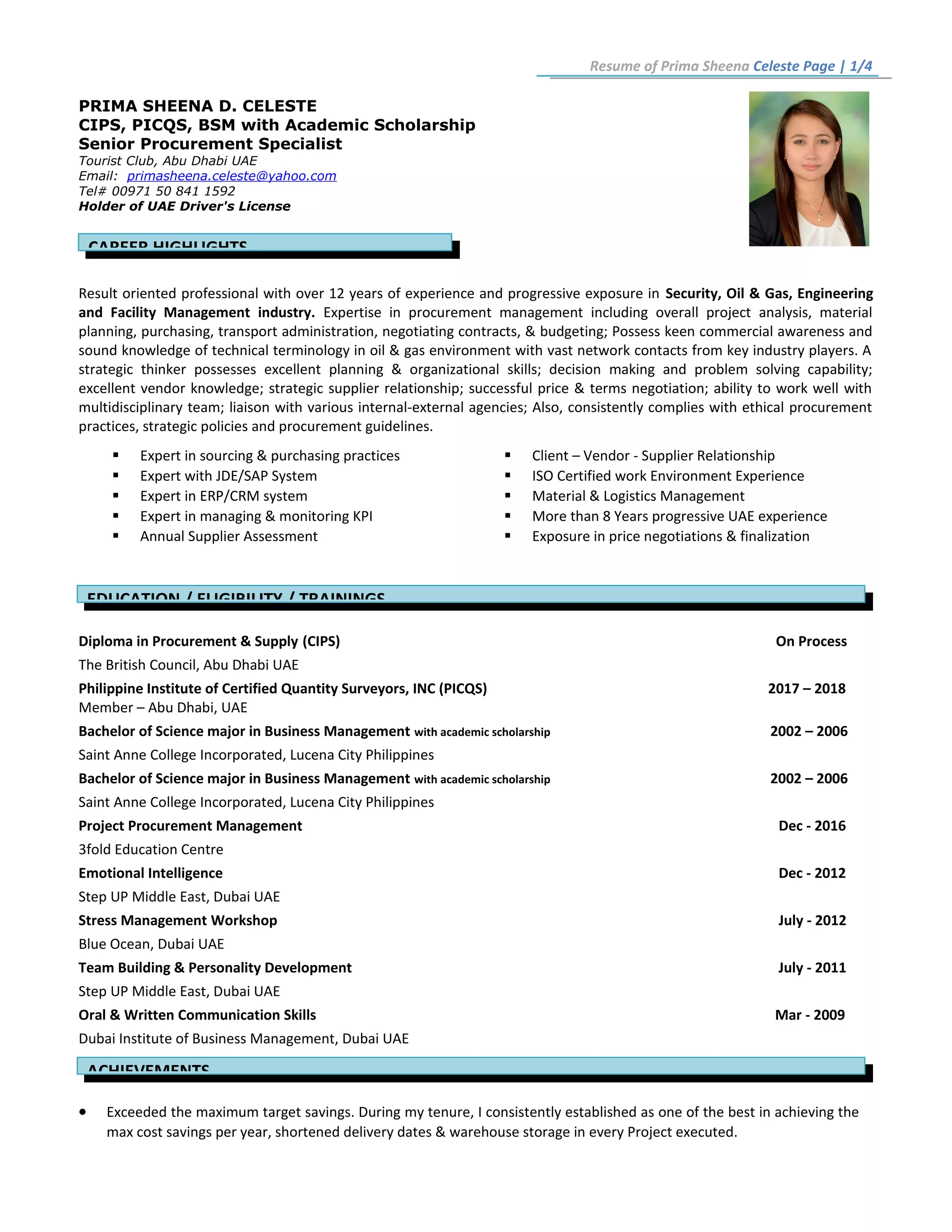 Prima sheena resume 2018 | DOC