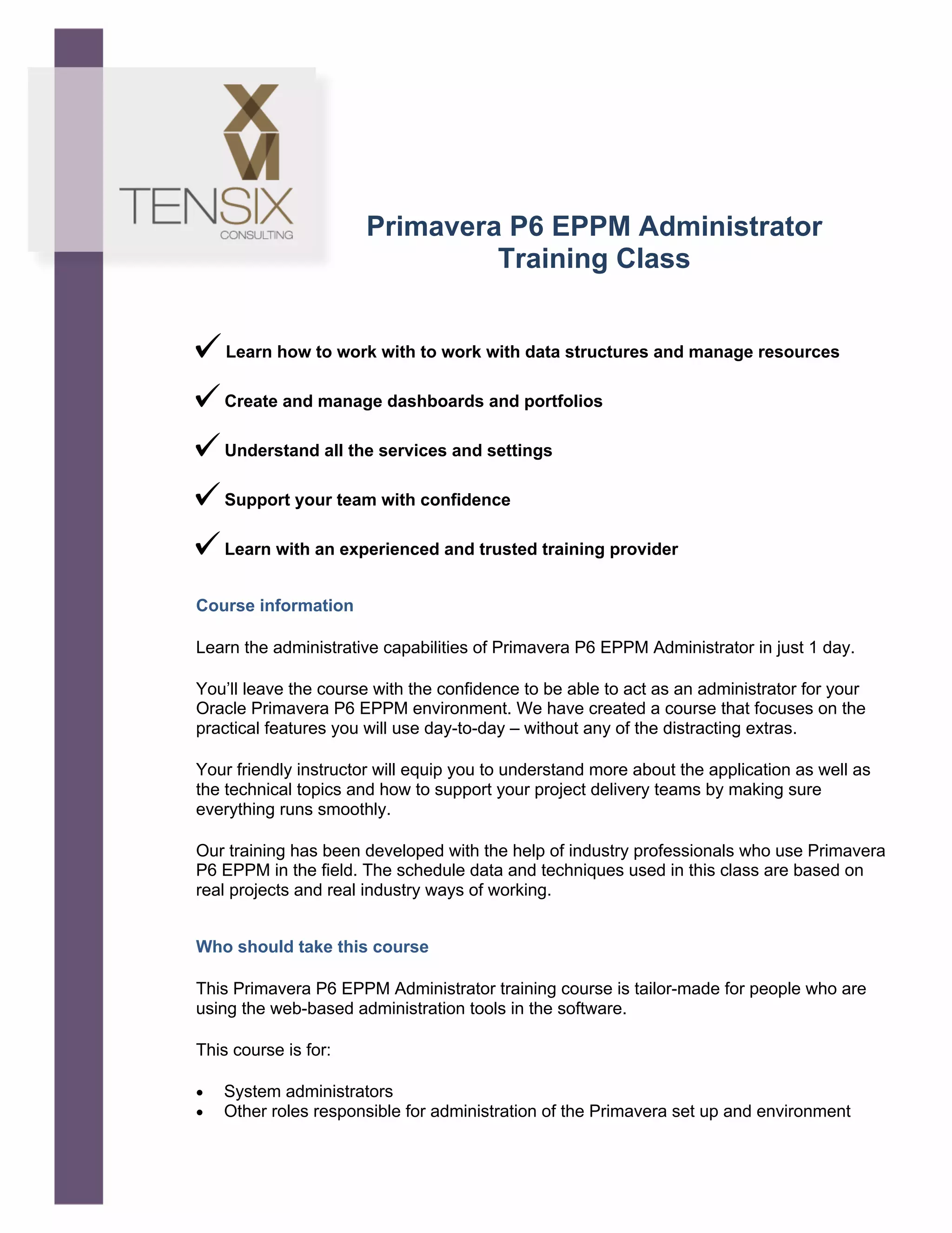 Primavera P6 EPPM Administrator Training | PDF