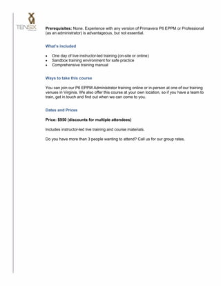 Primavera P6 EPPM Administrator Training | PDF