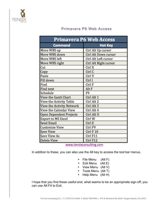 Primavera P6 Hot Keys | PDF