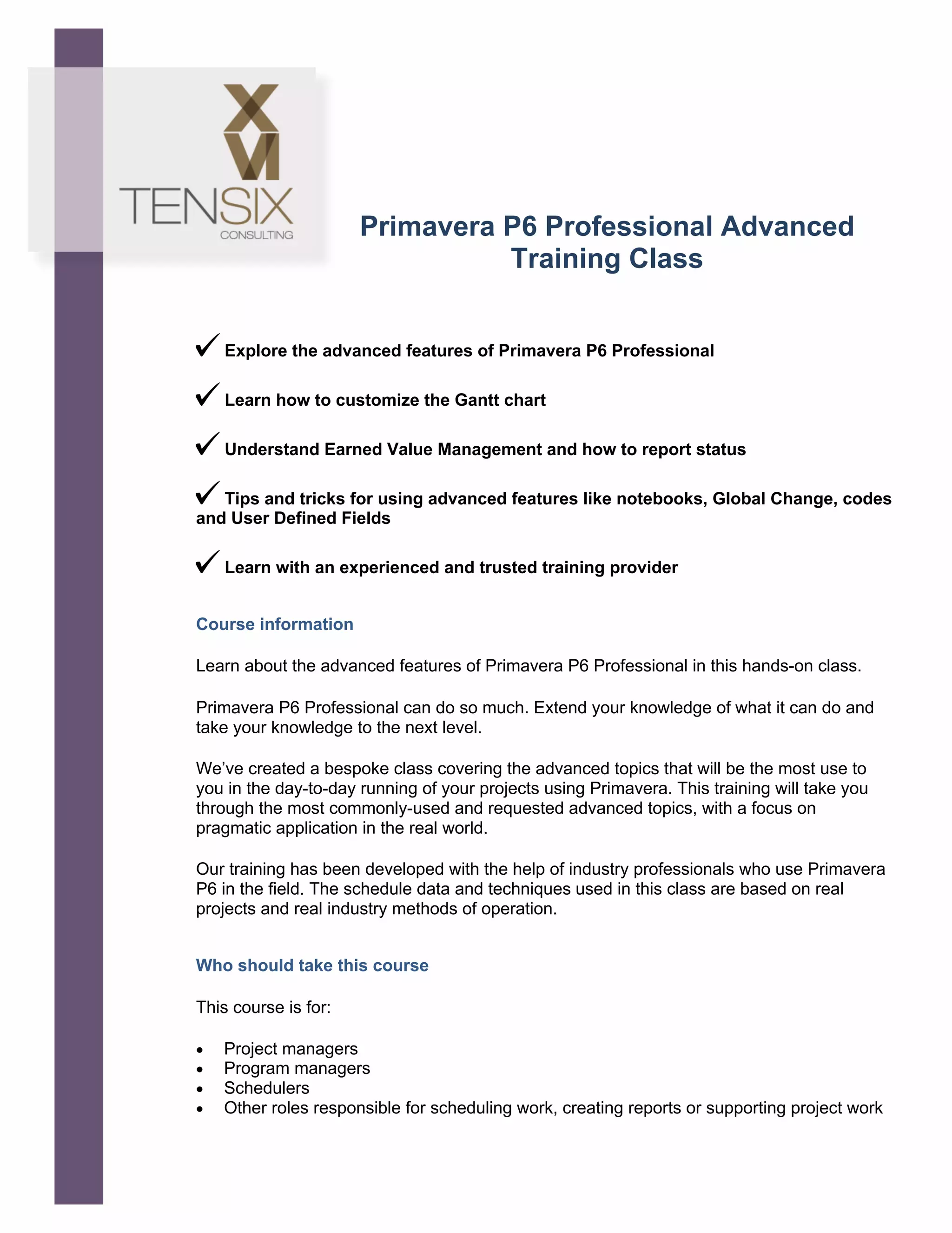 Primavera P6 Professional Advanced Training | PDF