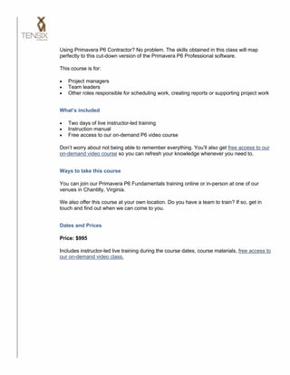 Primavera P6 Professional Fundamentals Training | PDF