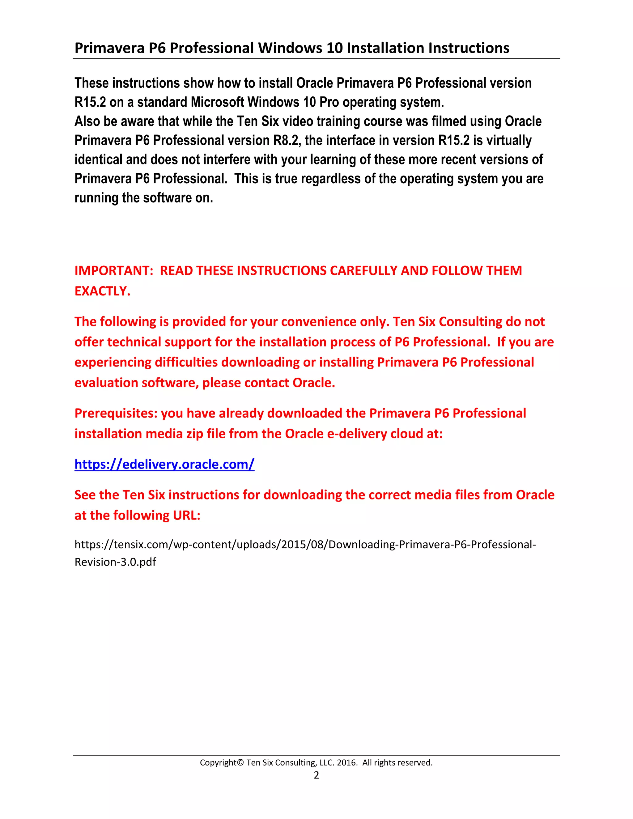 Primavera P6 Professional Windows 10 Installation Instructions | PDF