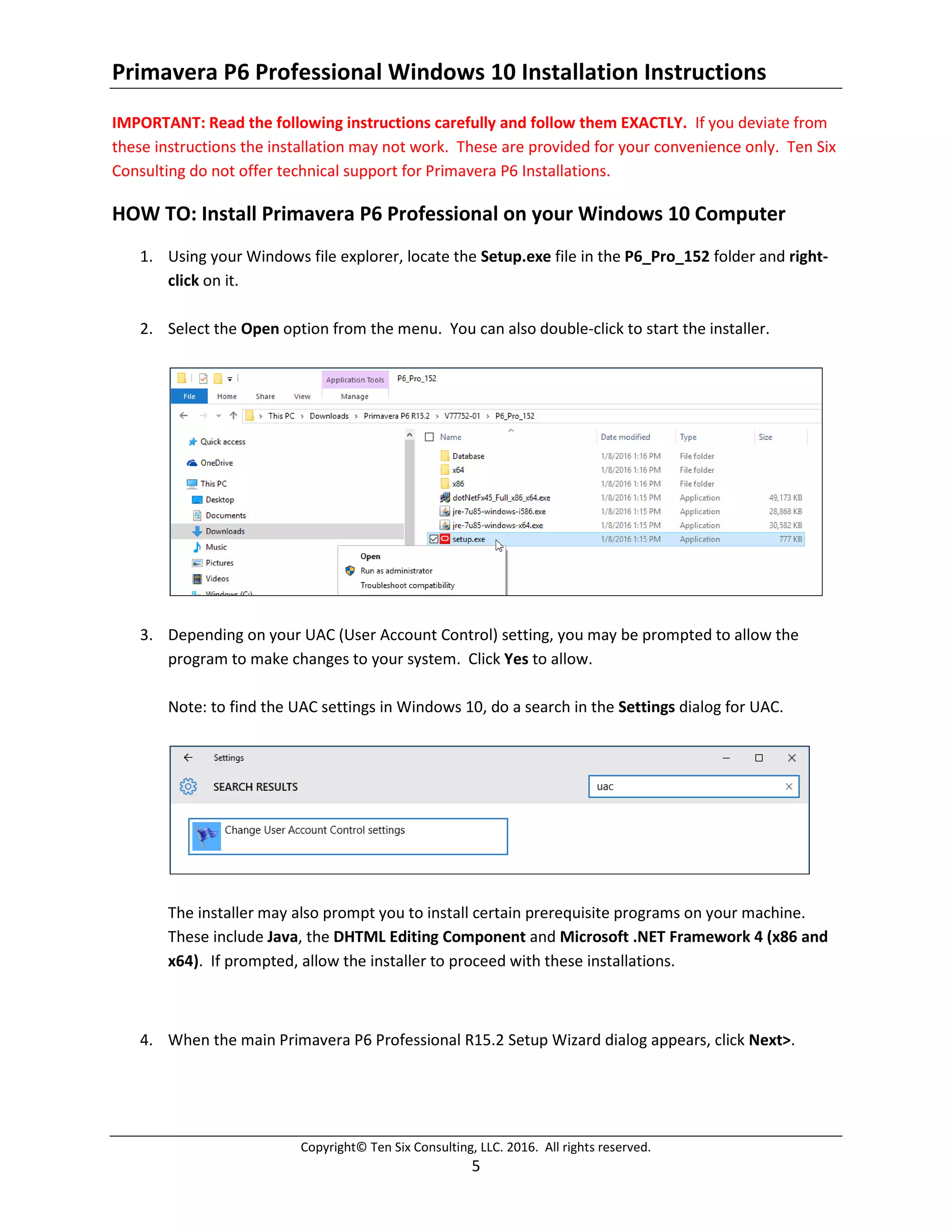 Primavera P6 Professional Windows 10 Installation Instructions | PDF