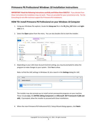 Primavera P6 Professional Windows 10 Installation Instructions | PDF