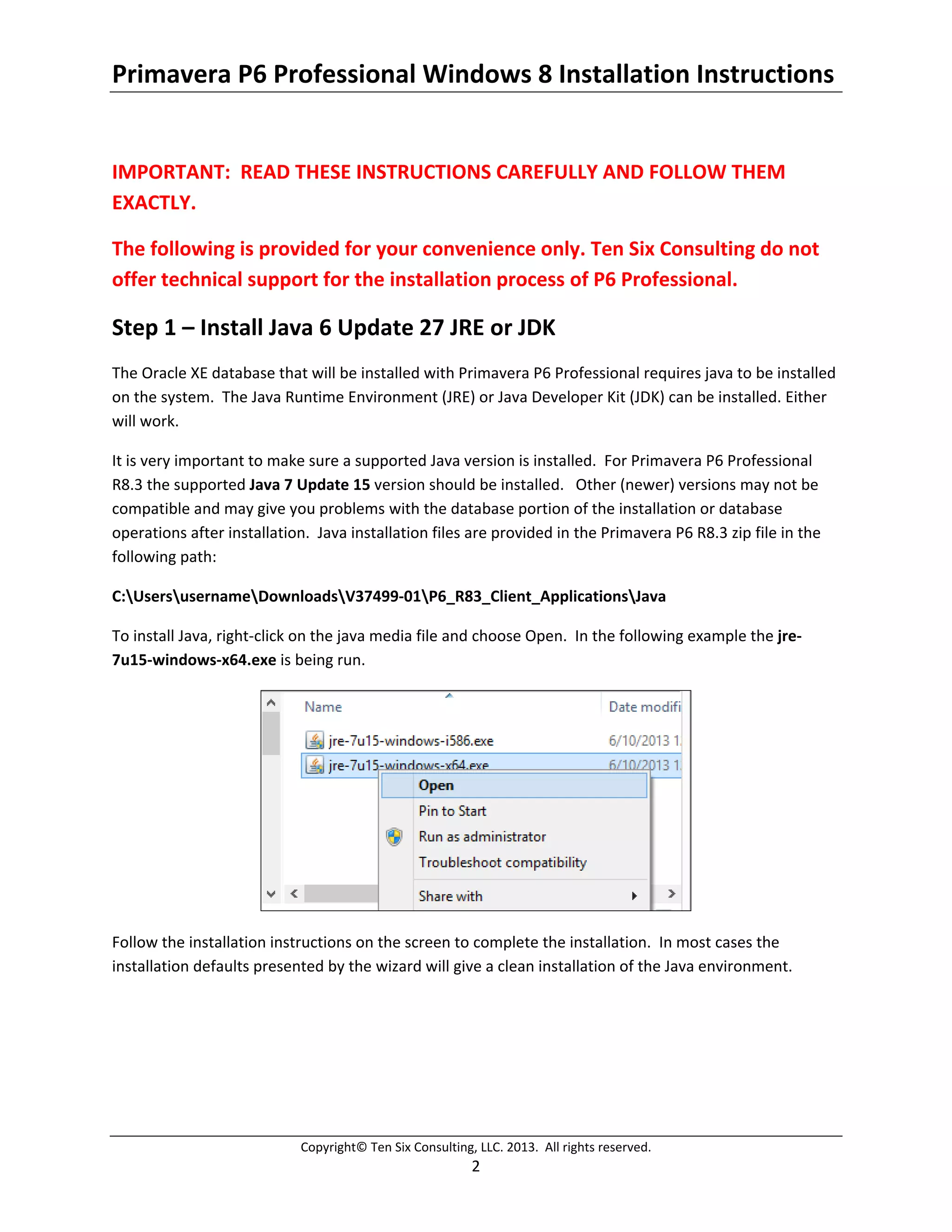 Primavera p6 professional windows 8 installation instructions | PDF