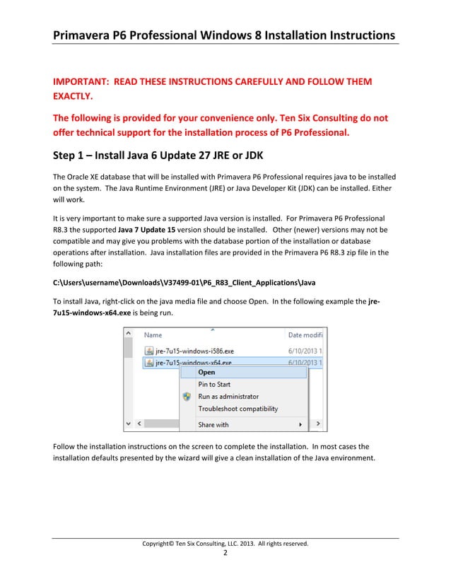 Primavera p6 professional windows 8 installation instructions | PDF