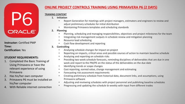 Primavera P6 Training Content by JB Santos.pptx | Technology & Computing