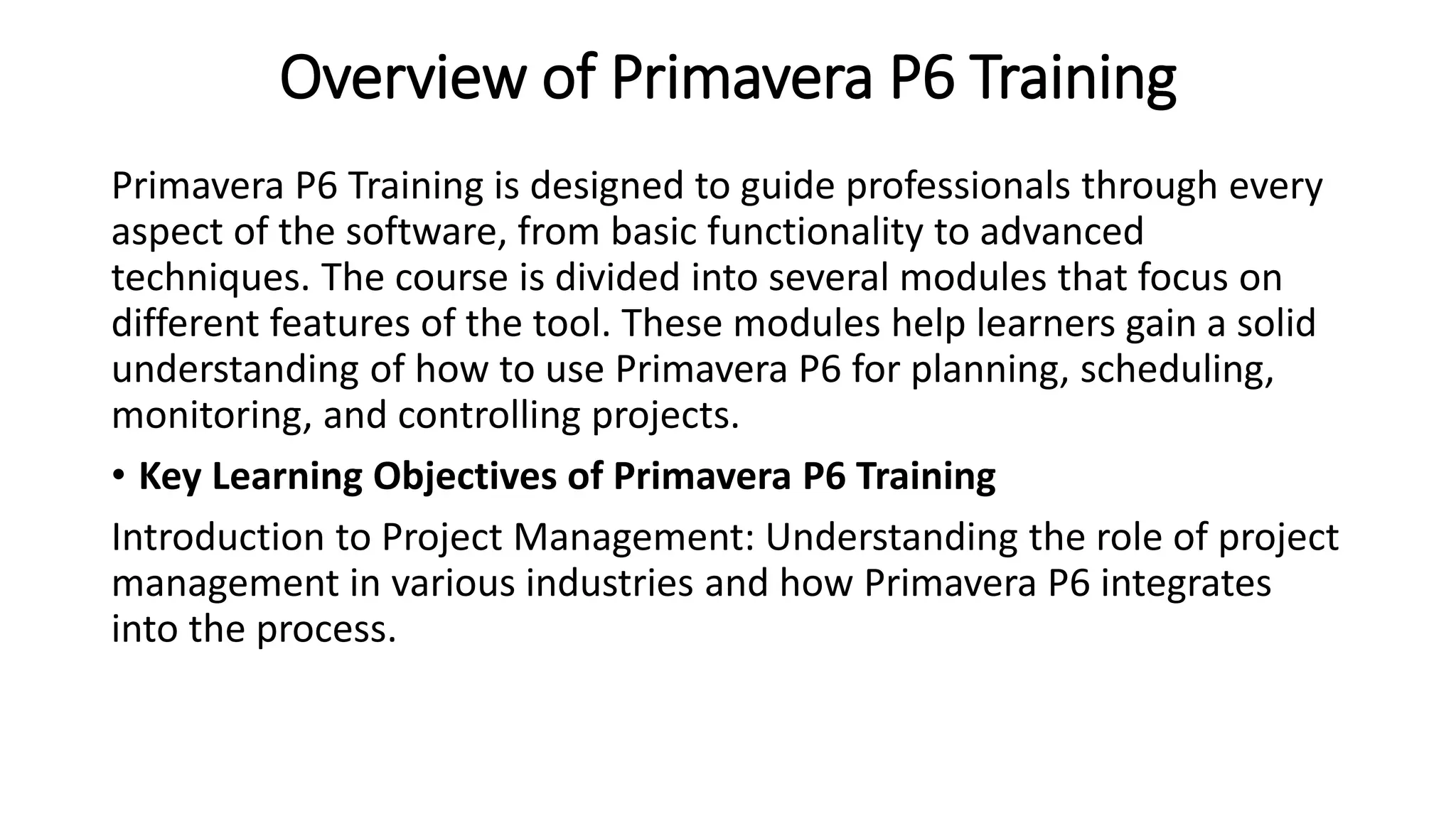 Primavera P6 Training Course-BES in lahore | PPT