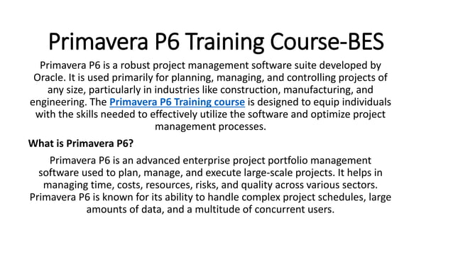 Primavera P6 Training Course-BES in lahore | PPT