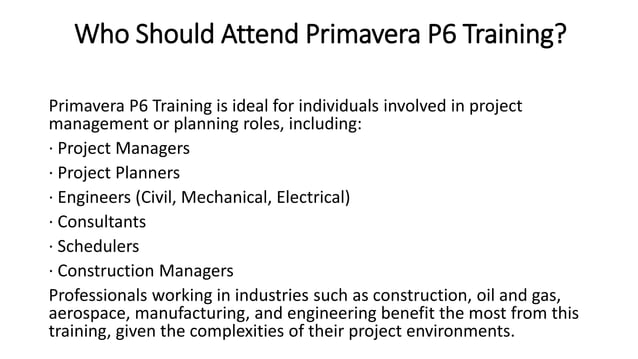 Primavera P6 Training Course-BES in lahore | PPT